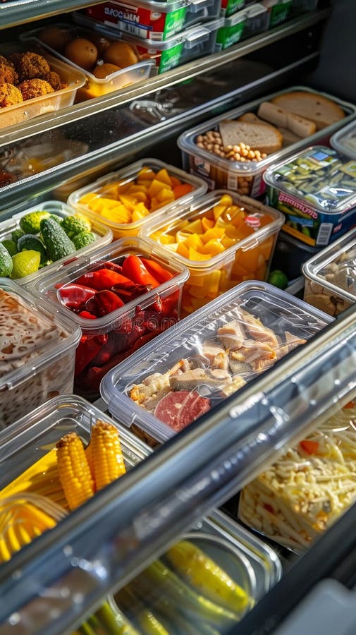 A Colorful Array of Pre-cut Fruits, Vegetables, and Meats in Clear ...