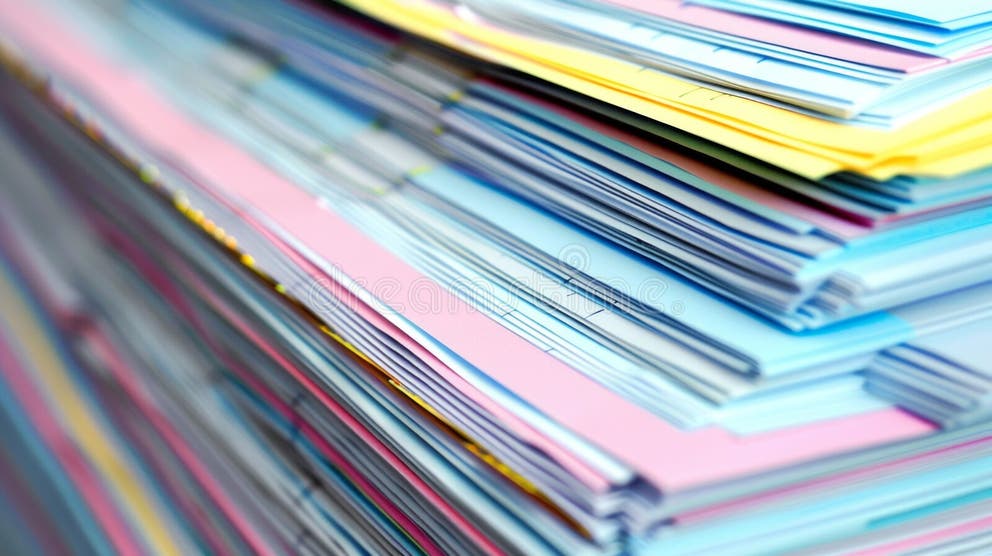 Colorful Array of Print Media Stacks Stock Photo - Image of workload ...