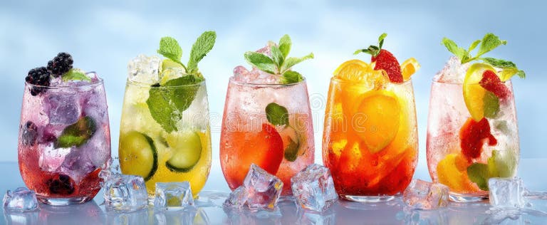 The Colorful Array of Refreshing Cocktails Garnished with Fresh Fruits ...