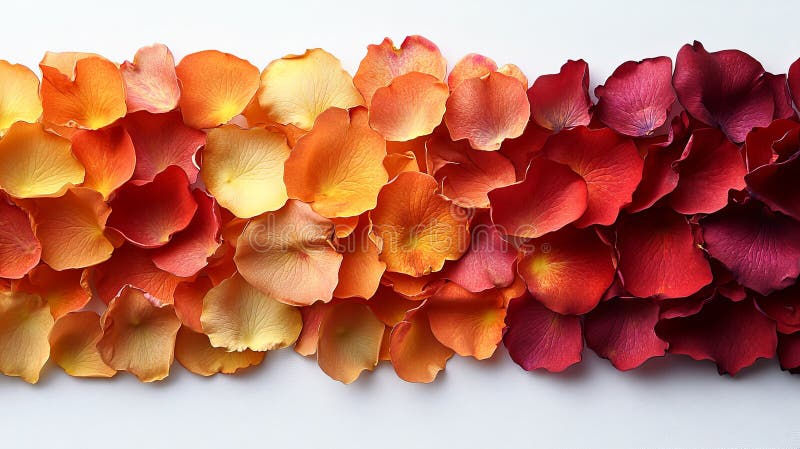 Colorful Array of Rose Petals Arranged in a Gradient Display on a White ...