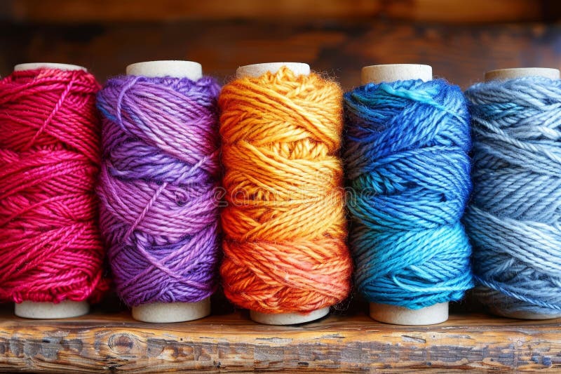 Colorful Array of Sewing Thread Spools Showcased on Wooden Rack for ...