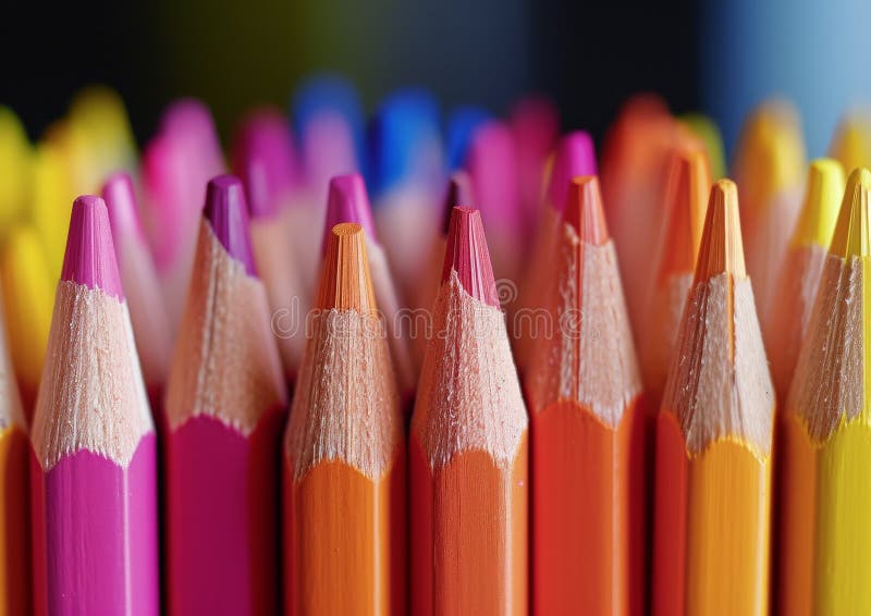 Colorful Array of Sharpened Pencils Close-up Stock Illustration ...