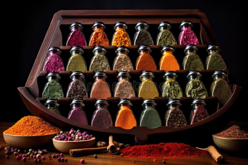 Colorful Array of Spices on a Spice Rack Stock Illustration ...