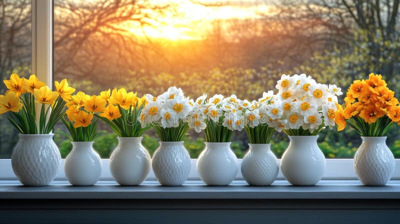 Serene Sunset View Window Spring Flowers Stock Photos - Free & Royalty ...