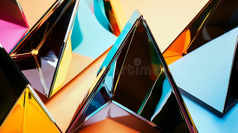 A Colorful Array of Triangular Shapes are Reflected in a Mirror Stock ...