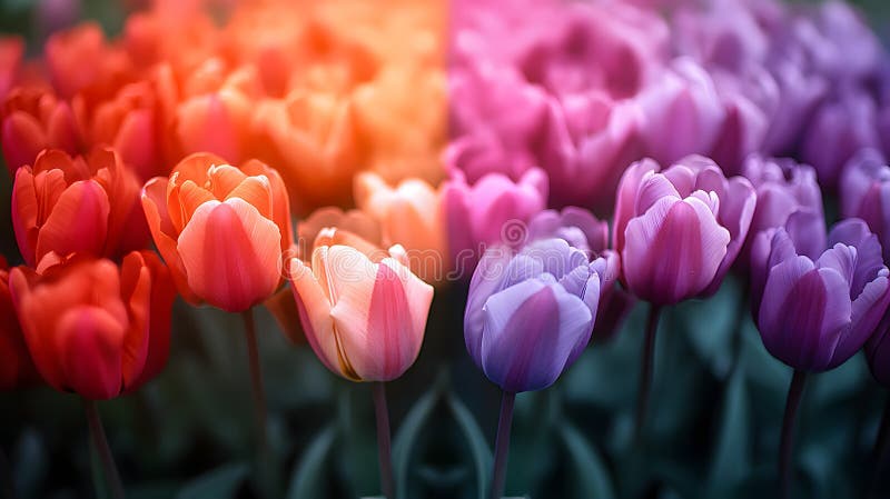A Colorful Array of Tulips in Bloom with Vibrant Hues of Orange and ...
