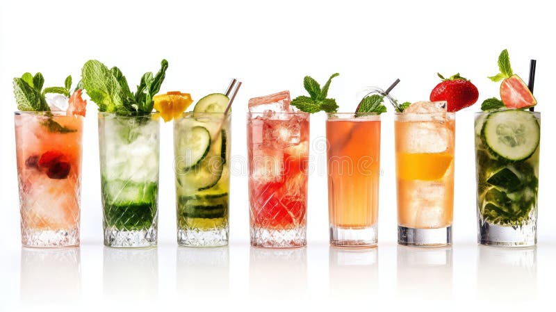 A Colorful Array of Various Cocktails Beautifully Arranged in a Row ...