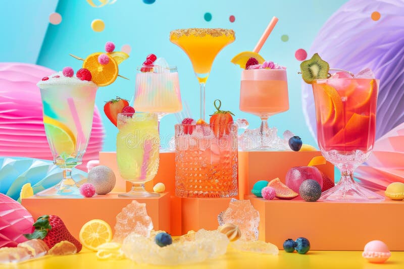 Colorful Array of Various Drinks on a Table Stock Illustration ...