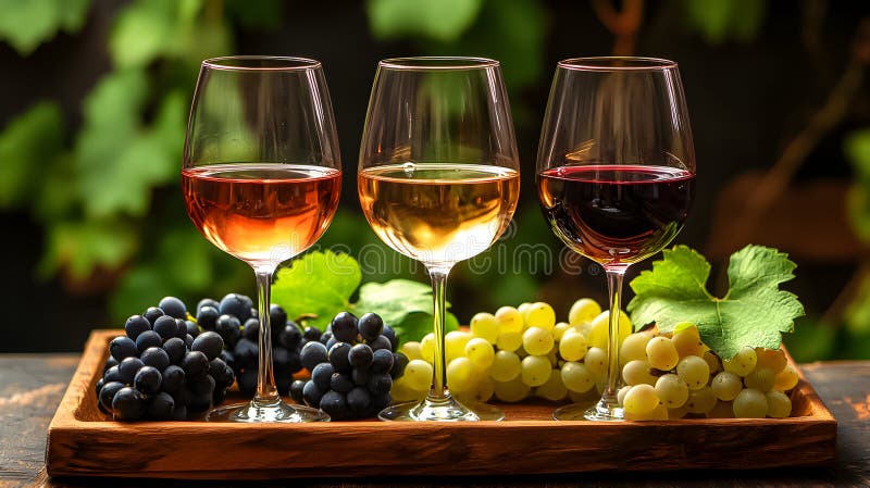 Colorful Array of Wines Showcased Alongside Fresh Grapes in a Rustic ...