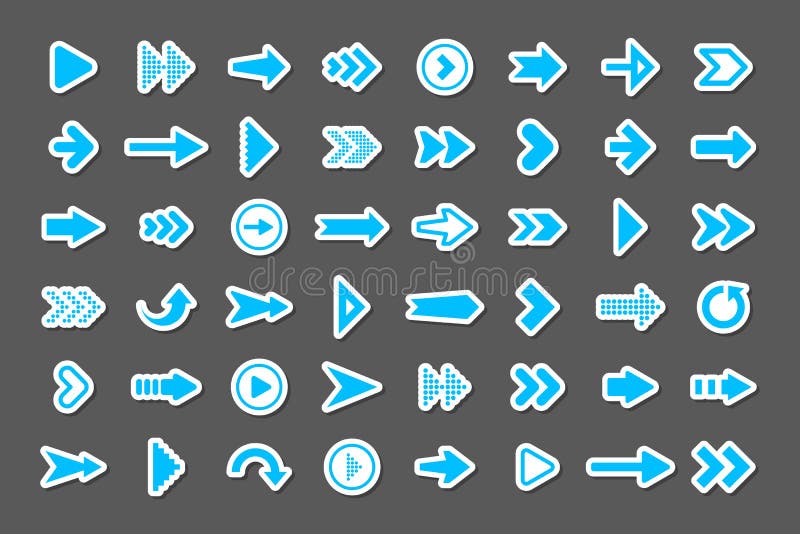 Colorful Arrow Stickers Set. Blue Cursor Icons, Pointers Collection ...