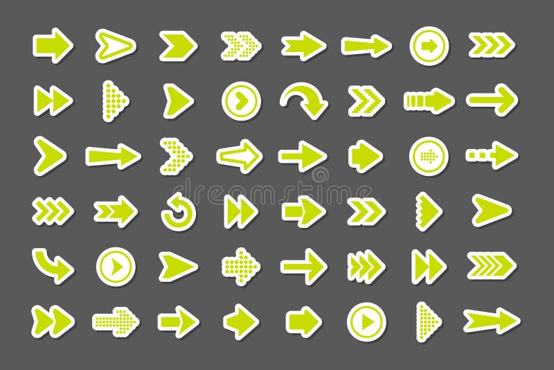 Colorful Arrow Stickers Set. Green Cursor Icons, Pointers Collection ...