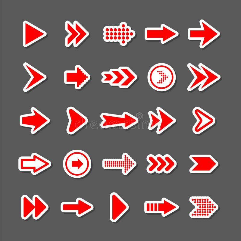 Colorful Arrow Stickers Set. Red Cursor Icons, Pointers Collection ...