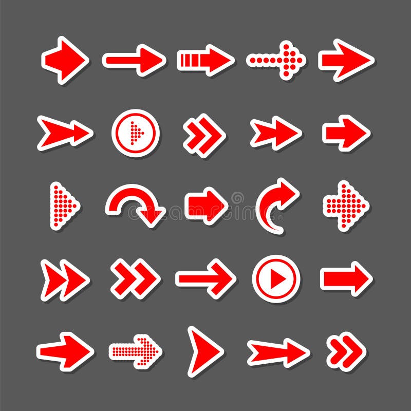 Colorful Arrow Stickers Set. Red Cursor Icons, Pointers Collection ...
