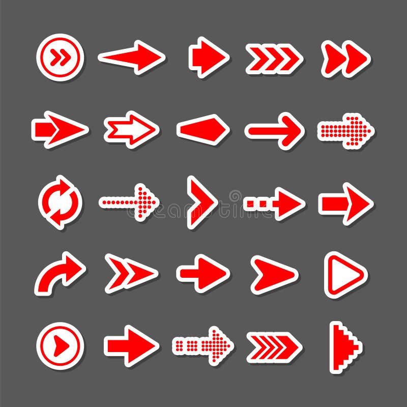 Colorful Arrow Stickers Set. Red Cursor Icons, Pointers Collection ...