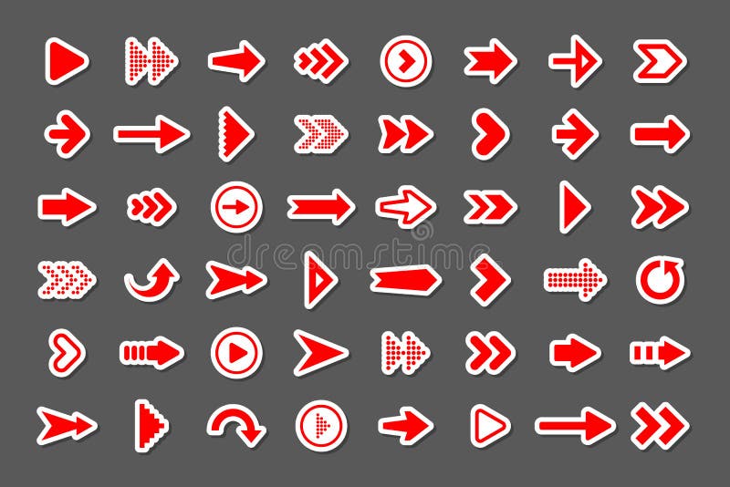 Colorful Arrow Stickers Set. Red Cursor Icons, Pointers Collection ...