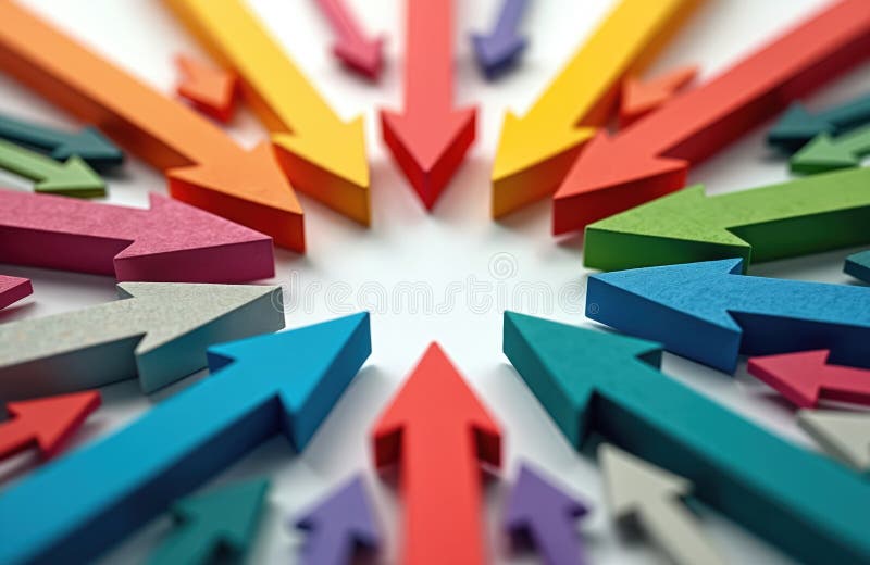 Colorful Arrows Arranged in Circle, Arrow Points Different Direction ...
