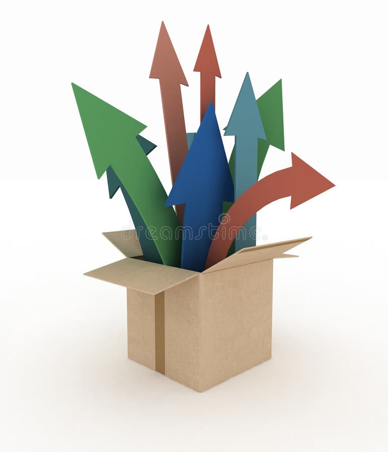 Colorful Arrows Emerge Out of the Box Stock Illustration - Illustration ...