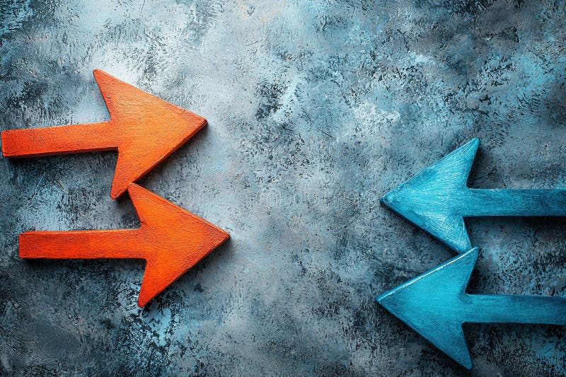 Colorful Arrows Pointing Direction on Concrete Background. Empty Space ...