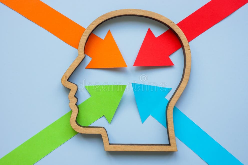 Colorful Arrows Pointing into a Head As Internal Thinking Processes ...