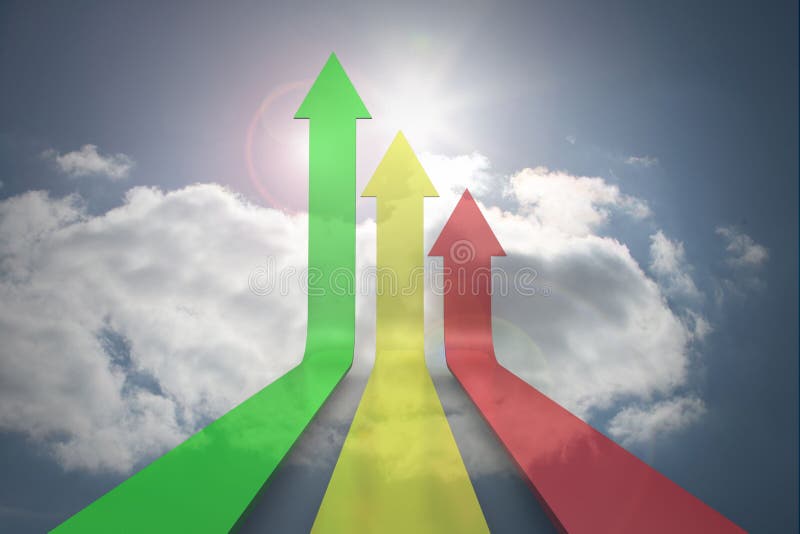 Colorful Arrows Pointing Up Against Sky Stock Photo - Image of ...
