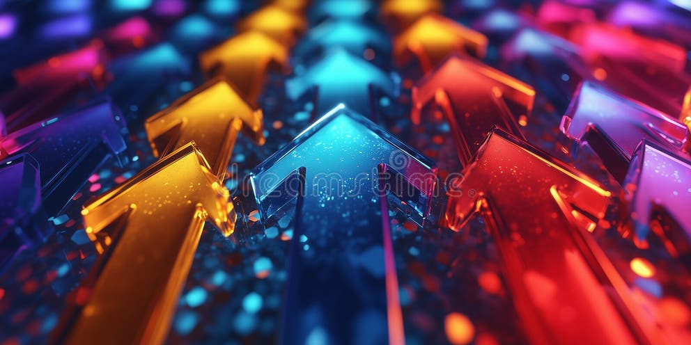 Colorful Arrows Pointing Upward with Creative Lighting Stock Photo ...