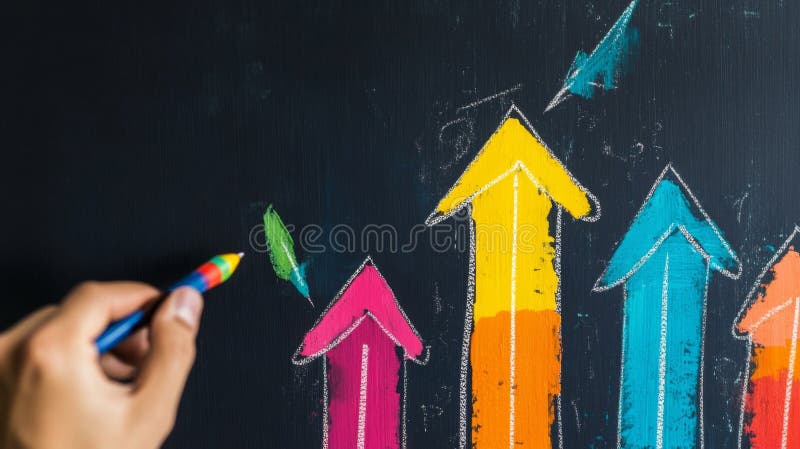 Colorful Arrows Representing Growth and Progress on Chalkboard Surface ...