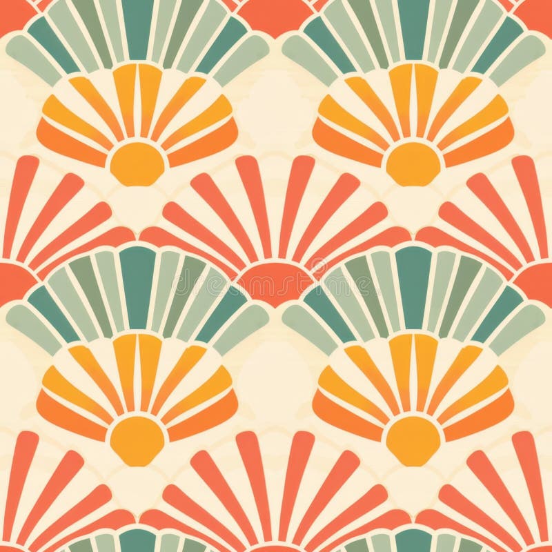 Colorful Art Deco Fan Pattern Wallpaper Design with Retro Vibes Stock ...