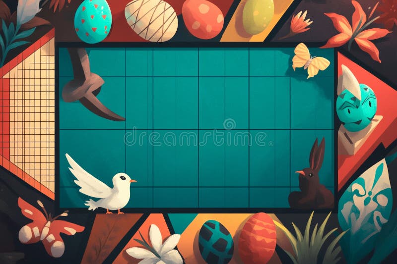 Colorful Art Deco Rectangular Frame Featuring Easter Elements and ...