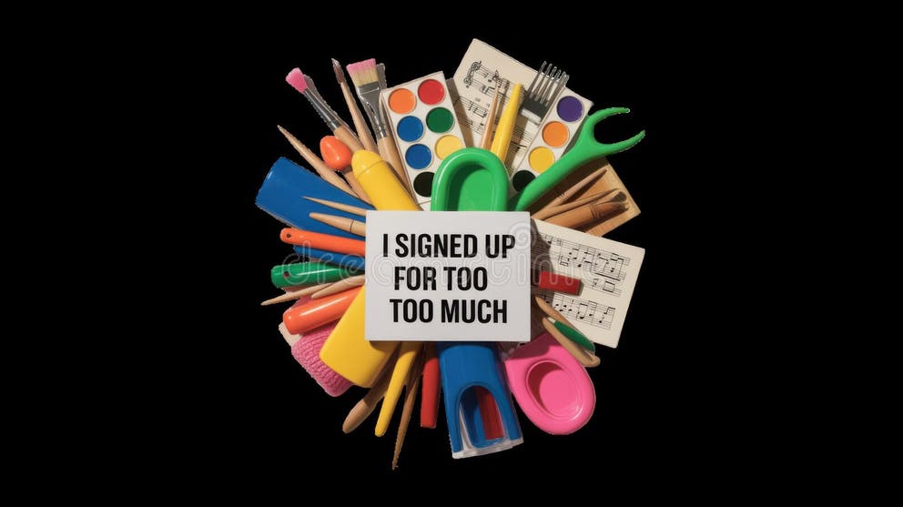 Art Supplies and Hobbies Representing Overcommitment with Transparent ...