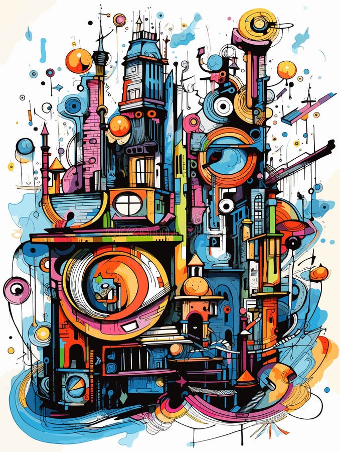A Colorful Art Piece of Artwork - Exploring the City Stock Vector ...