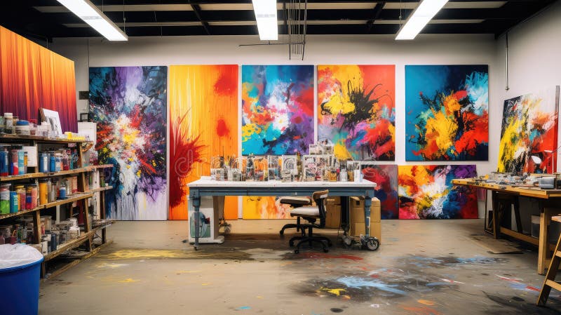 Colorful art studio wall stock illustration. Illustration of space ...