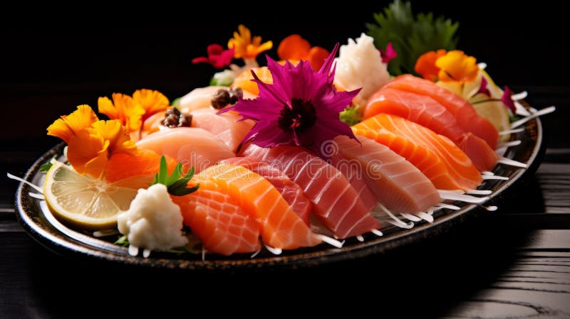 A Colorful and Artistic Arrangement of Fresh Sashimi Stock Illustration ...