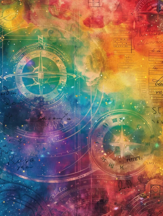Colorful Artistic Background with Compass and Navigational Elements in ...