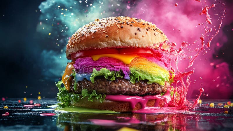 Colorful Artistic Burger with Vibrant Splash Effect Stock Photo - Image ...