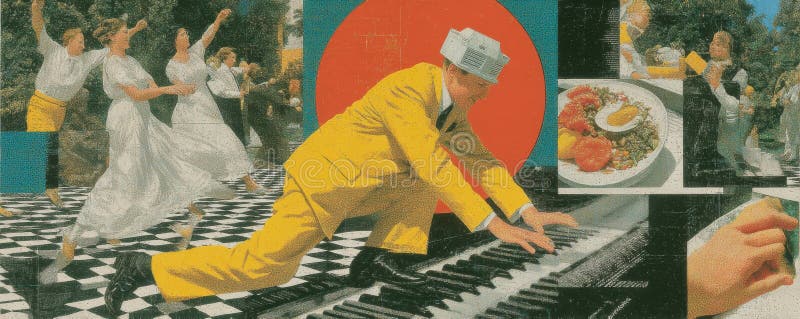 Colorful Artistic Collage with Lively Scenes and a Creative Portrayal ...