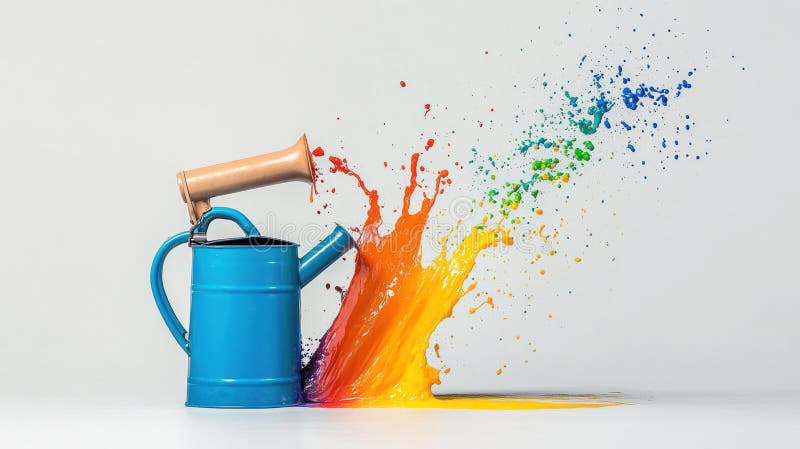 Colorful Artistic Expression: Watering Can Pouring Multicolor Paint ...