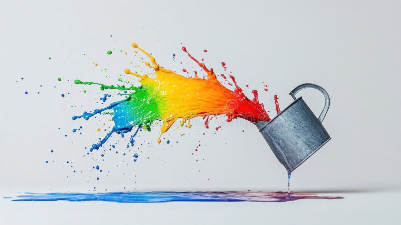 Colorful Artistic Expression: Watering Can Pouring Multicolor Paint ...