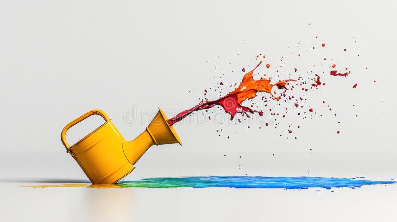 Colorful Artistic Expression: Watering Can Pouring Multicolor Paint ...
