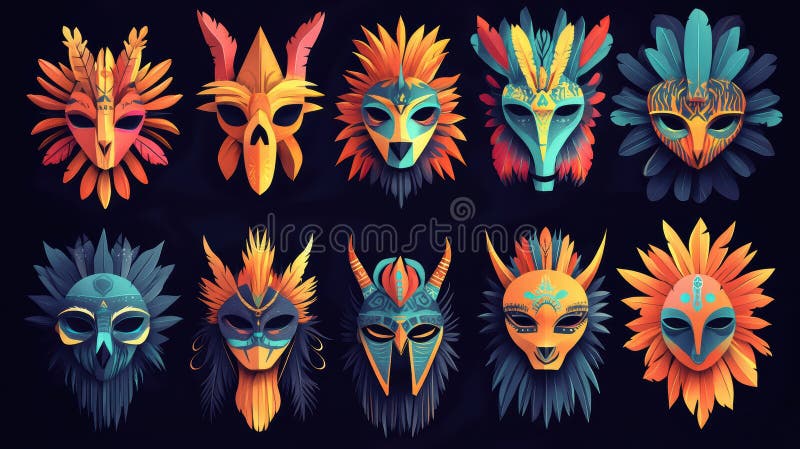 Colorful Artistic Masks Collection with Unique Designs and Styles Stock ...