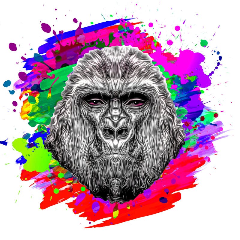Colorful Artistic Monkey with Colorful Paint Splatters on White ...