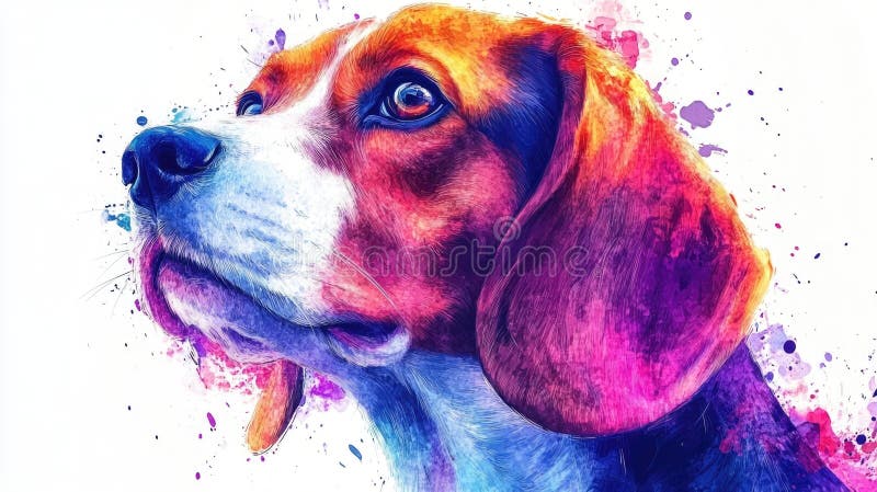 Colorful Artistic Portrait of a Beagle Dog with Splash Paint Effect ...
