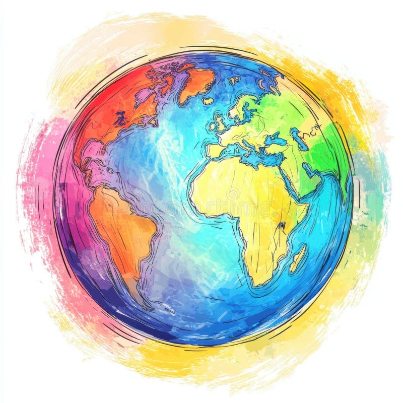 Colorful Artistic Representation of Earth with Vibrant Hues and ...