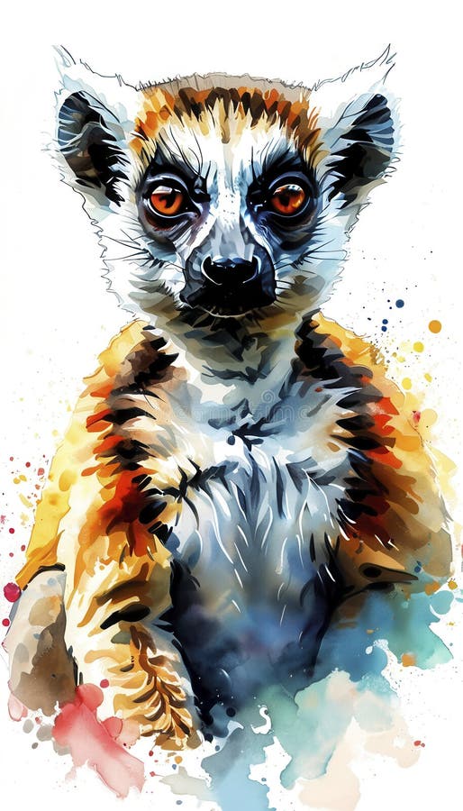 Colorful Artistic Representation of a Lemur with Vivid Patterns and ...