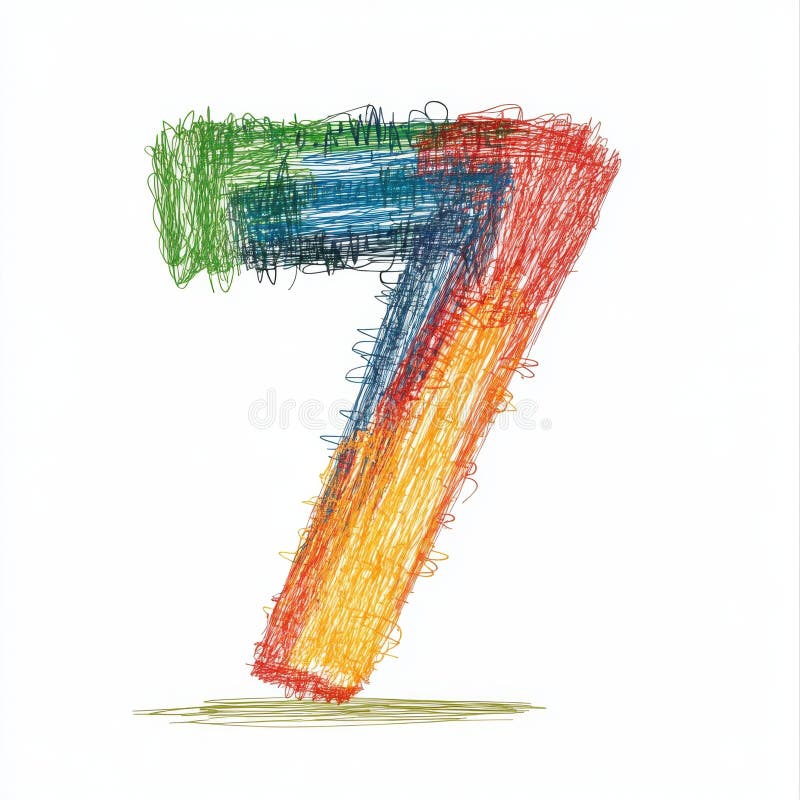 A Colorful, Artistic Representation of the Number Seven, Drawn in a ...