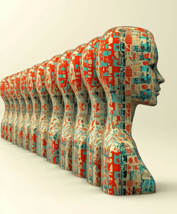 Colorful Artistic Sculptures of Stylized Human Figures in a Line. Stock ...