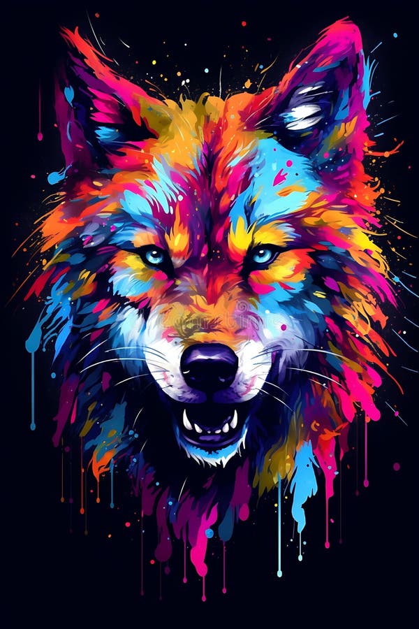 Colorful Artistic Wolf Illustration with Vibrant Hues and Expressive ...