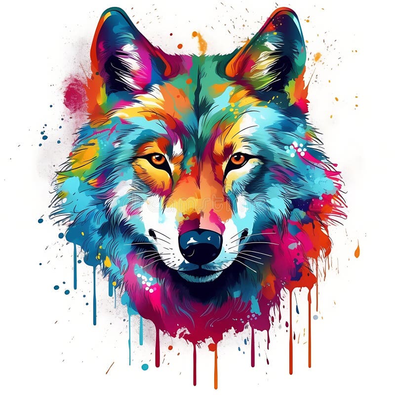 Colorful Artistic Wolf Portrait with Vibrant Paint Splashes. Stock ...