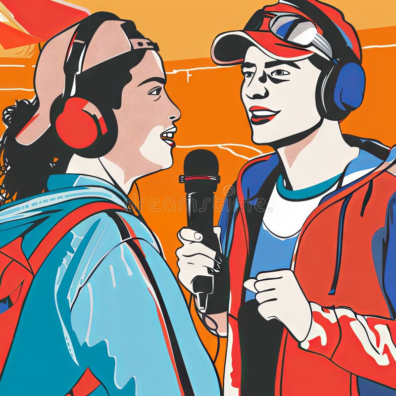 Colorful Artwork Showing Sideline Interview, Capturing Dynamic ...