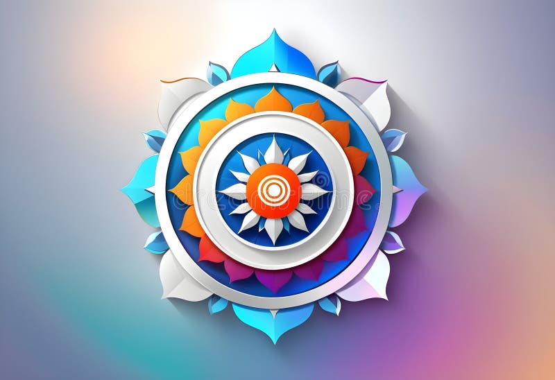 A Colorful Ashoka Chakra Design with a White and Orange Design on the ...
