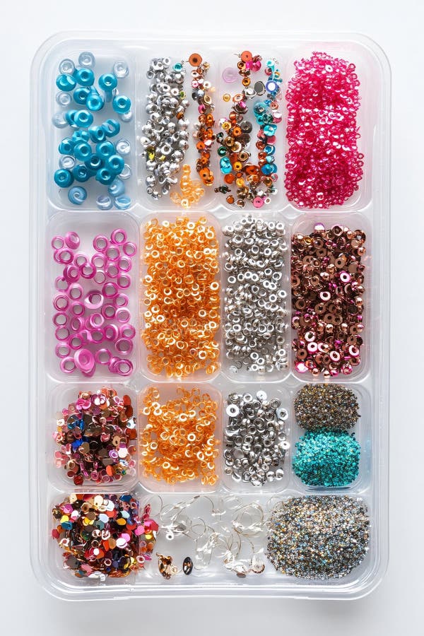 Colorful Assorted Beads and Sequins in Organizer Box High Quality Image ...